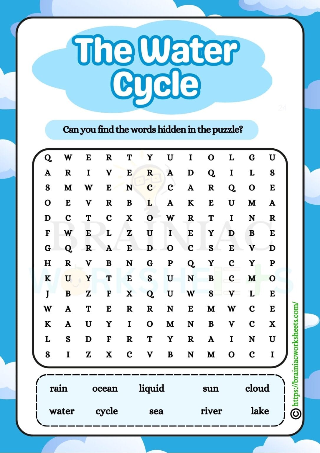 Water Cycle Word Search English Worksheet For Class 3 - Brainiac Worksheets
