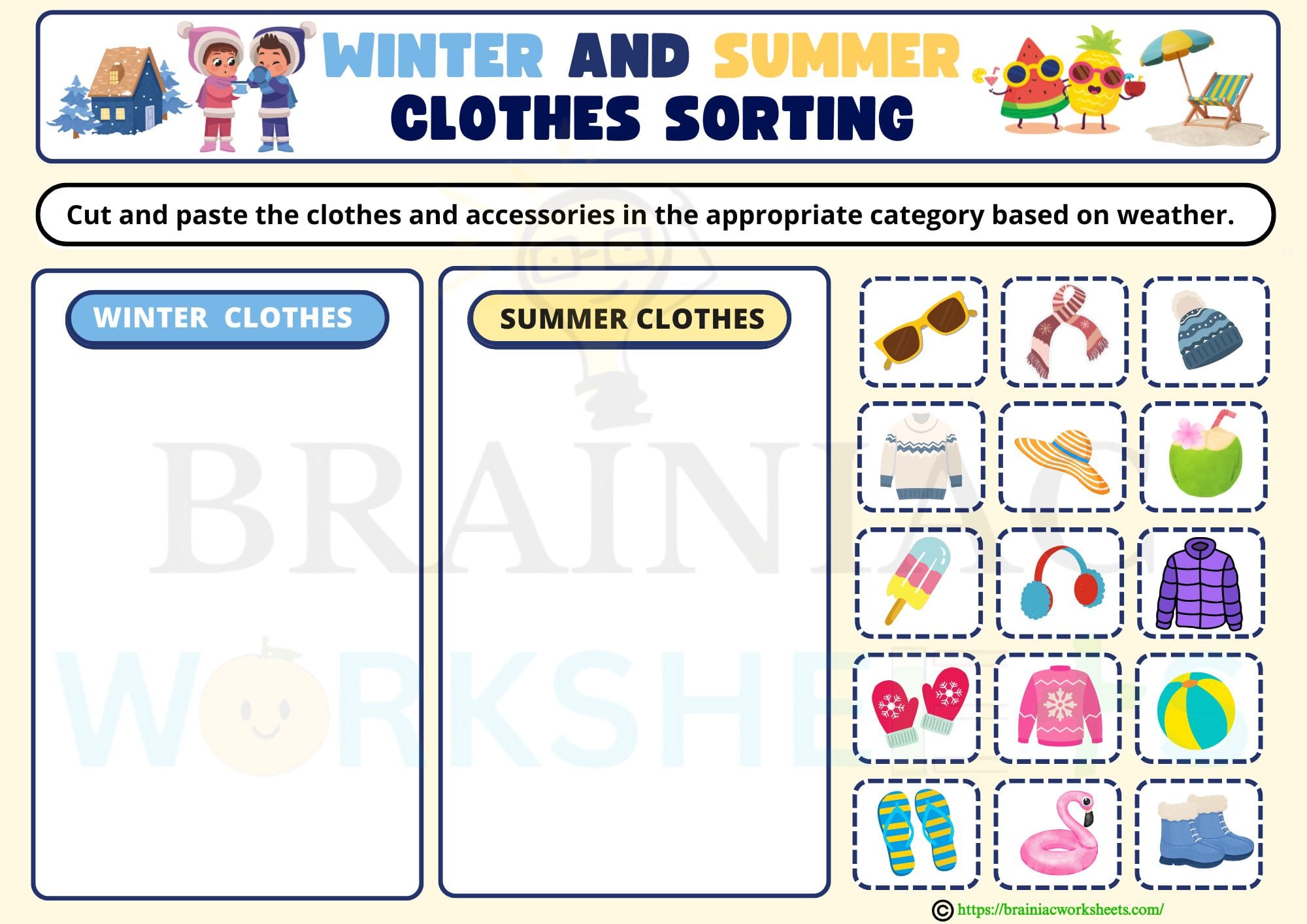 Winter And Summer Clothes Sorting EVS Worksheet For Class 2 - Brainiac ...