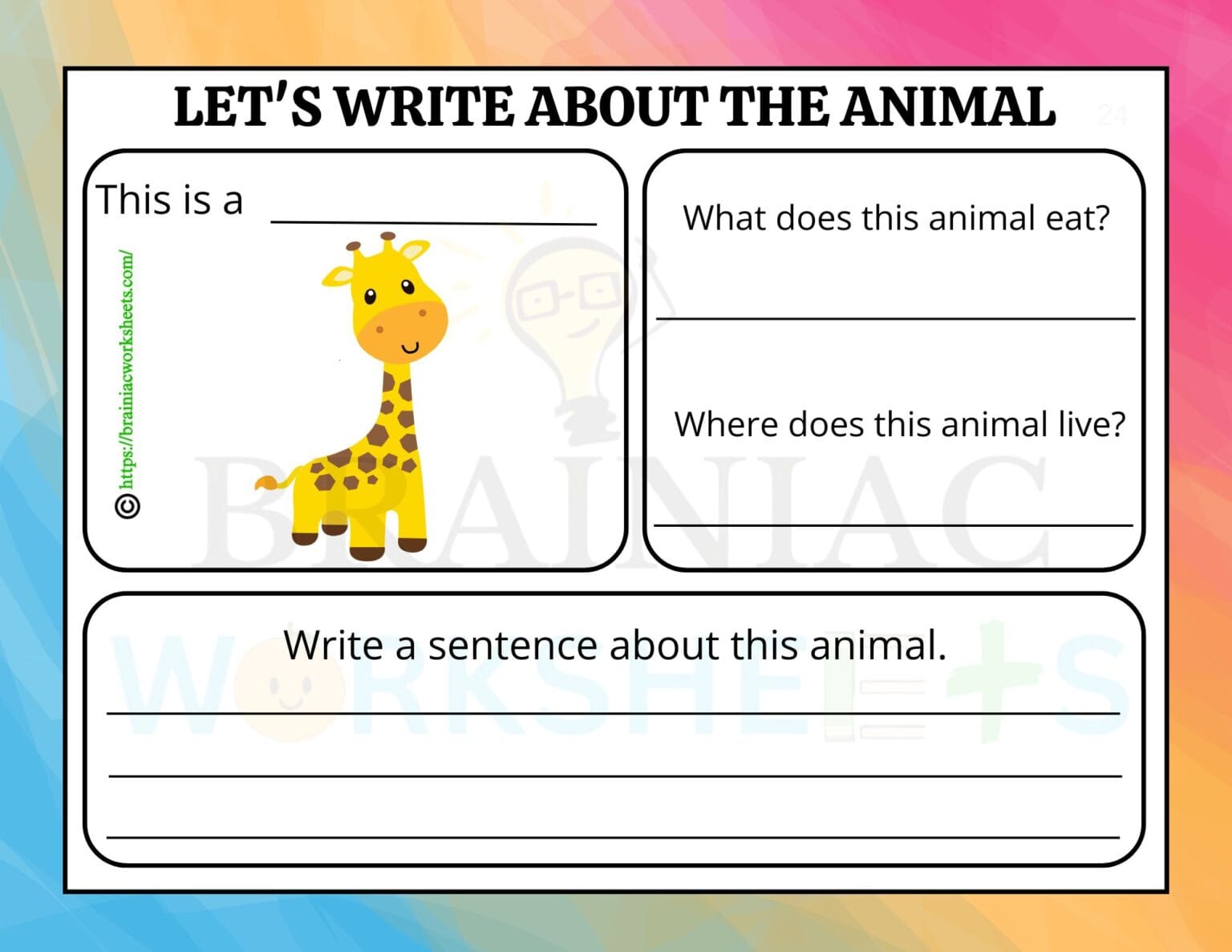 Animal Sentence Writing Giraffe English Worksheet For Class 1 ...