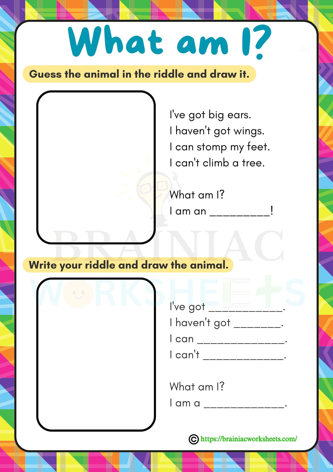 Animals Riddles Draw And Color English Worksheet For Class 2 - Brainiac ...