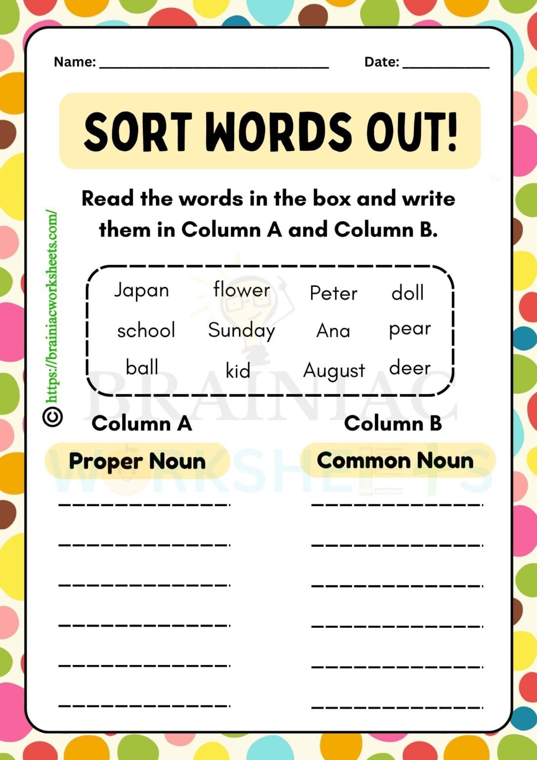 Common Nouns And Proper Nouns English Worksheet For Class 2 - Brainiac ...