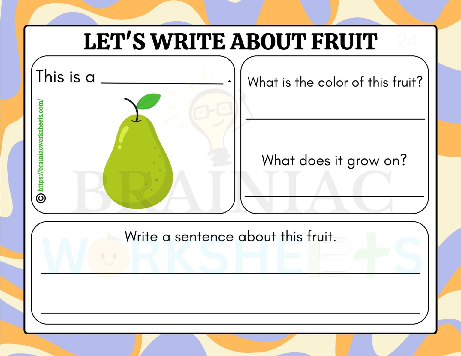 Fruit Sentence Writing Pear English Worksheet For Class 1 - Brainiac ...