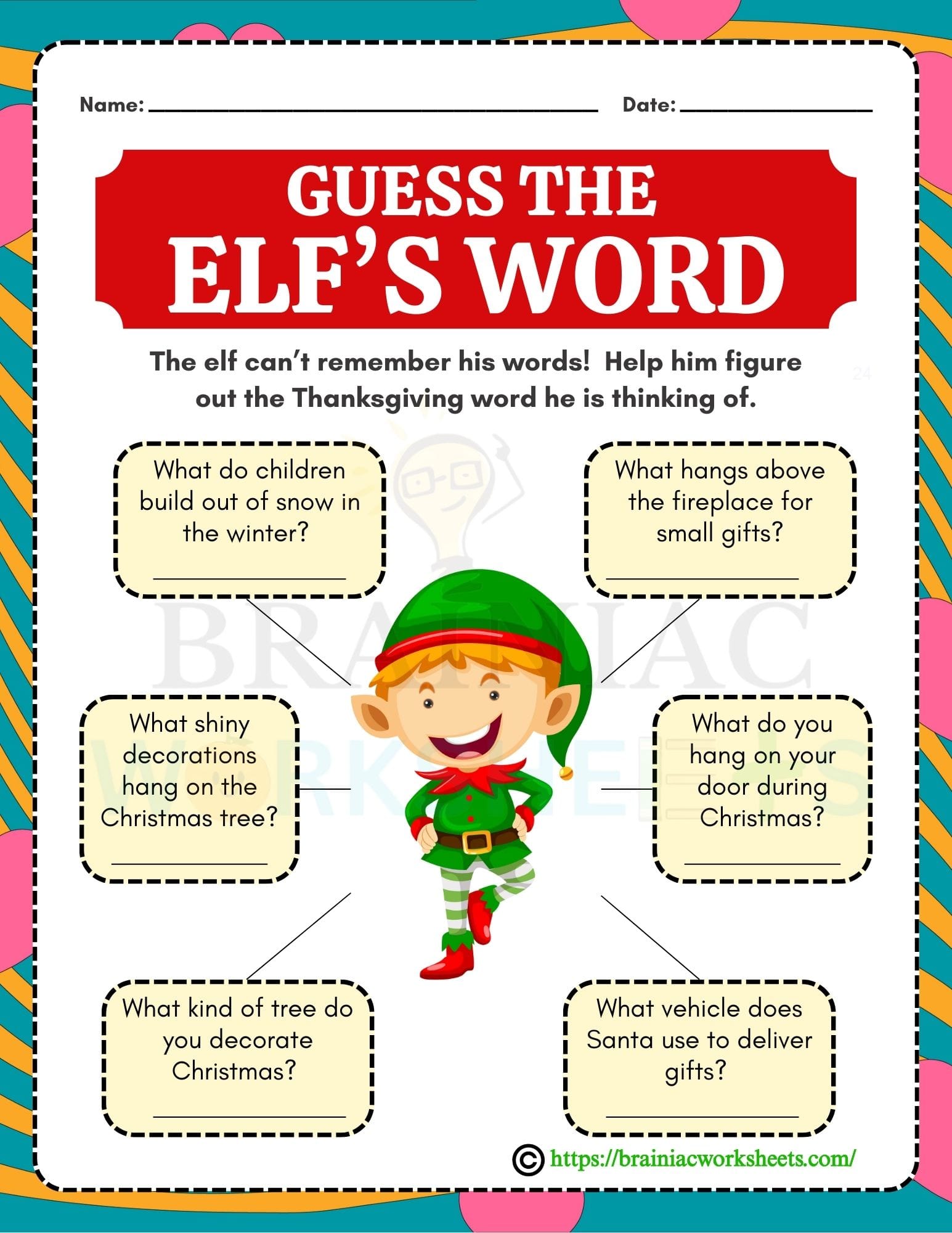 Guess The Elf’s Word Christmas Vocabulary English Worksheet For Class 1 ...