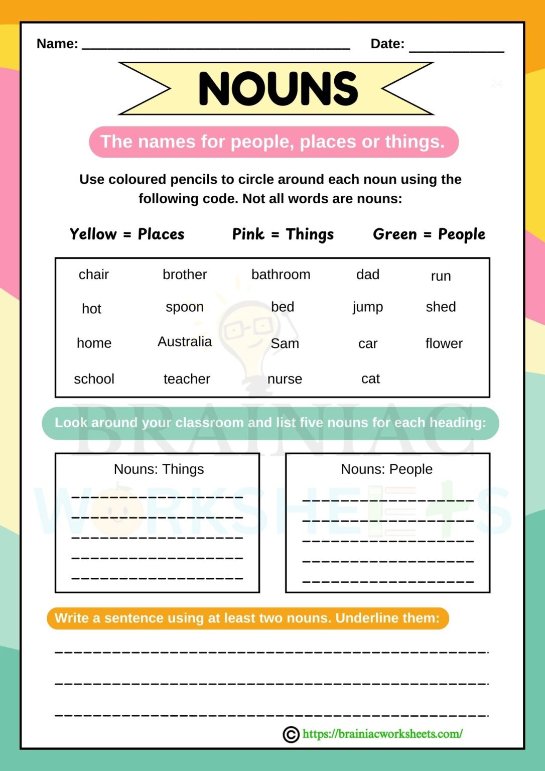 Nouns People Places Things English Worksheet For Class 2 - Brainiac ...