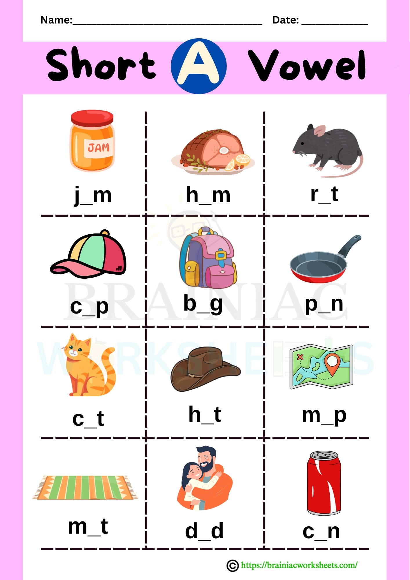 Short A Vowel CVC Words Phonics Ukg English Worksheet - Brainiac Worksheets