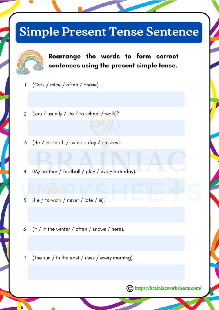 Simple Present Tense Sentence English Worksheet For Class 1 - Brainiac ...