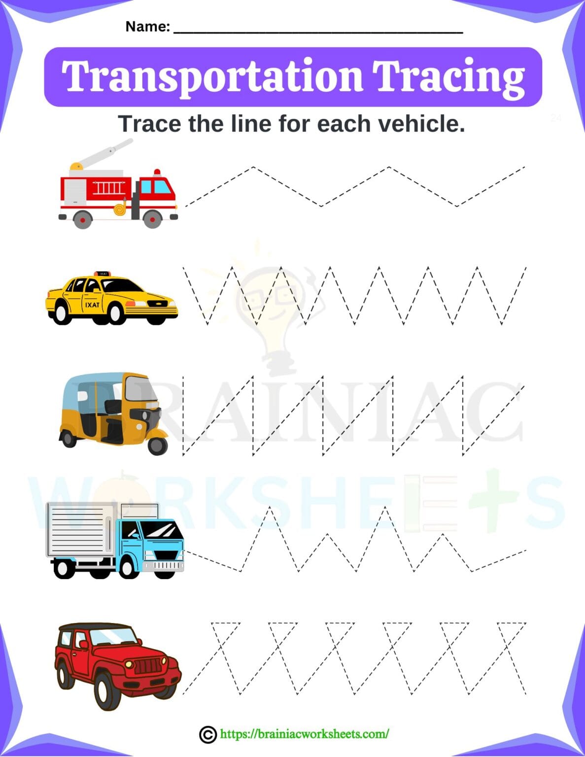 Transportation Pre-Writing Strokes Lkg English Worksheet - Brainiac ...