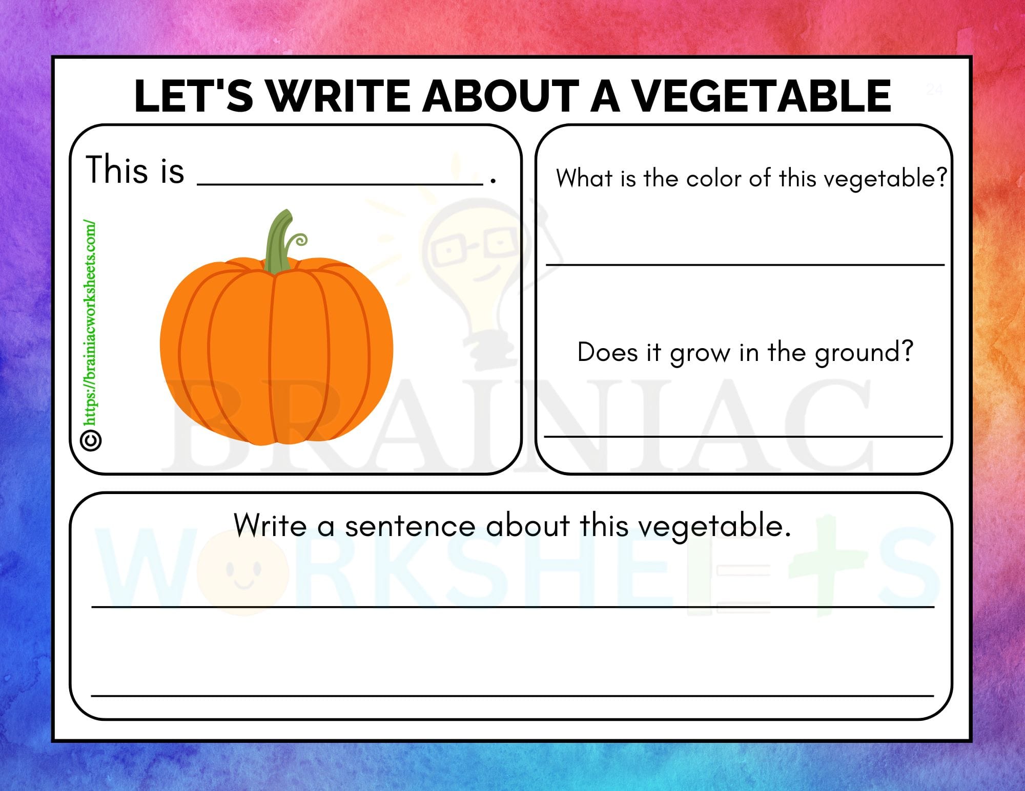 Vegetable Sentence Writing Pumpkin English Worksheet For Class 1 ...