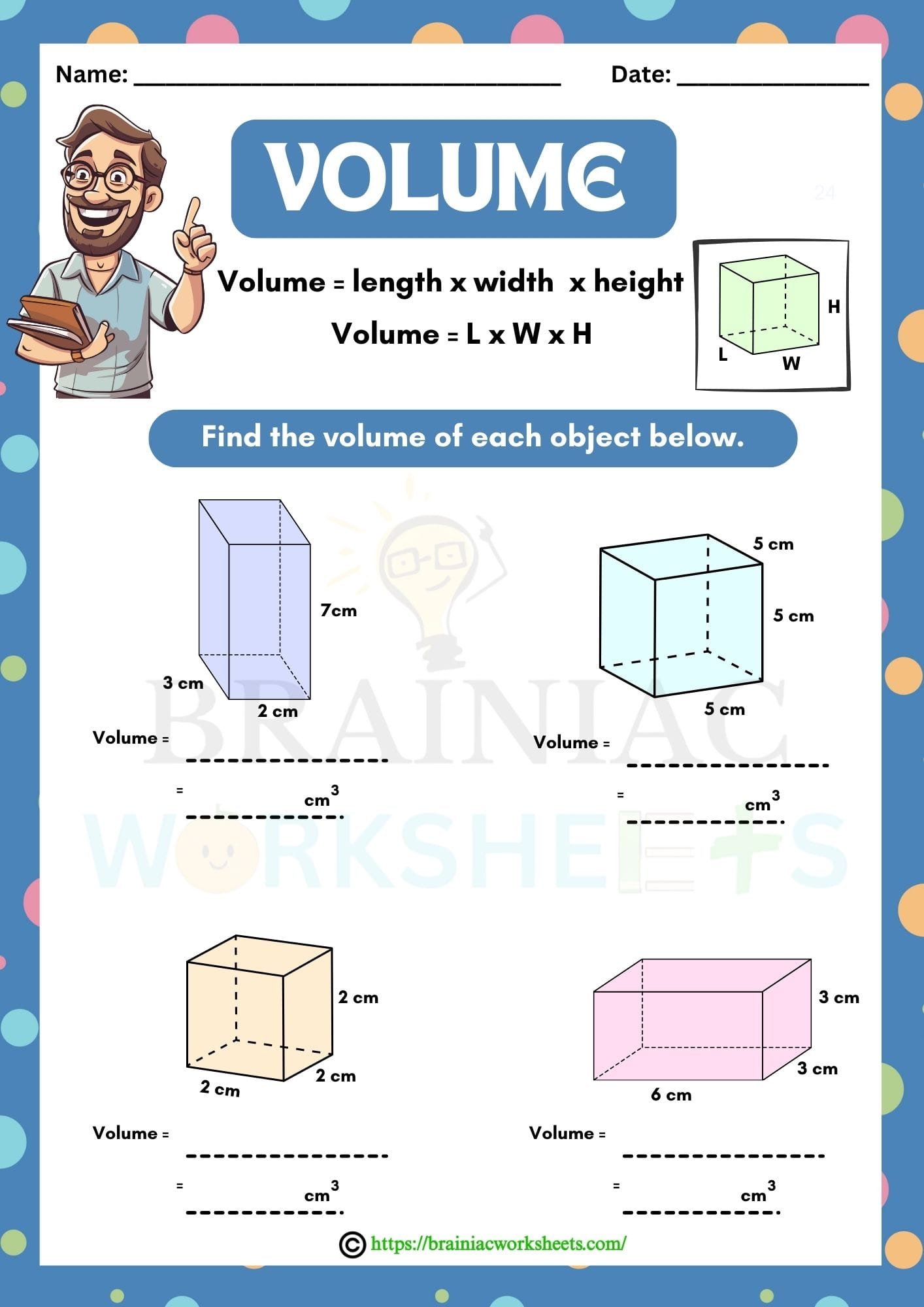 Volume Of Cubes And Cuboids Maths Worksheet For Class 4 - Brainiac ...