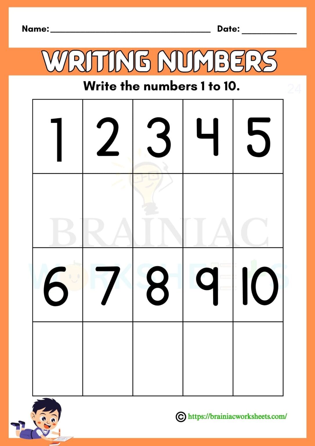 Writing Numbers 1-10 Lkg Maths Worksheet - Brainiac Worksheets