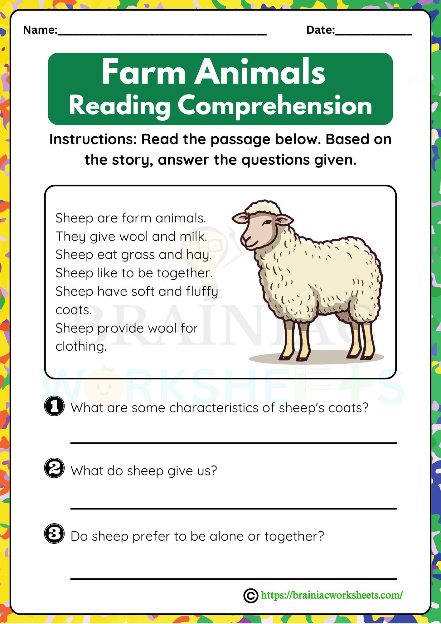 Farm Animals Sheep Reading Comprehension English Worksheet For Class 2 ...