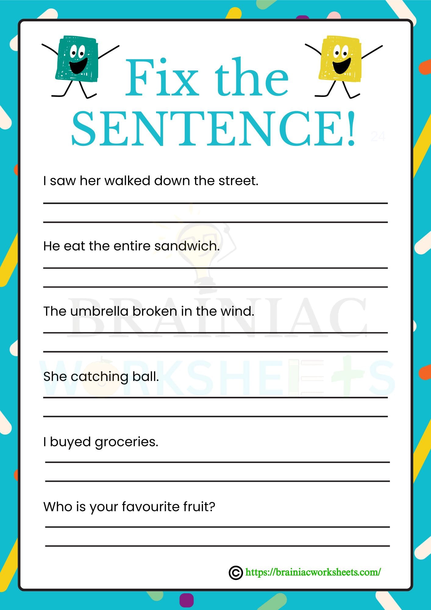Fix the Sentence English Worksheet For Class 1 - Brainiac Worksheets