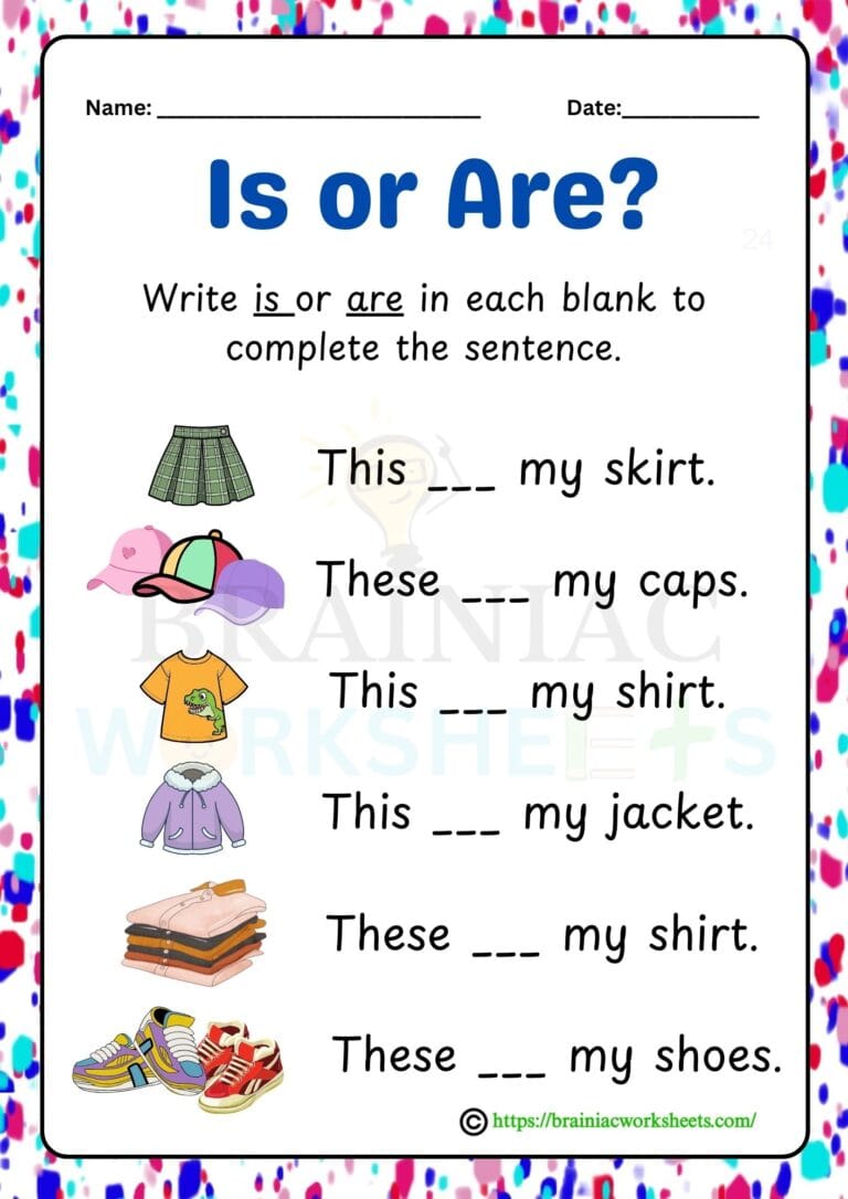 Is and Are English Worksheet For Class 1 - Brainiac Worksheets