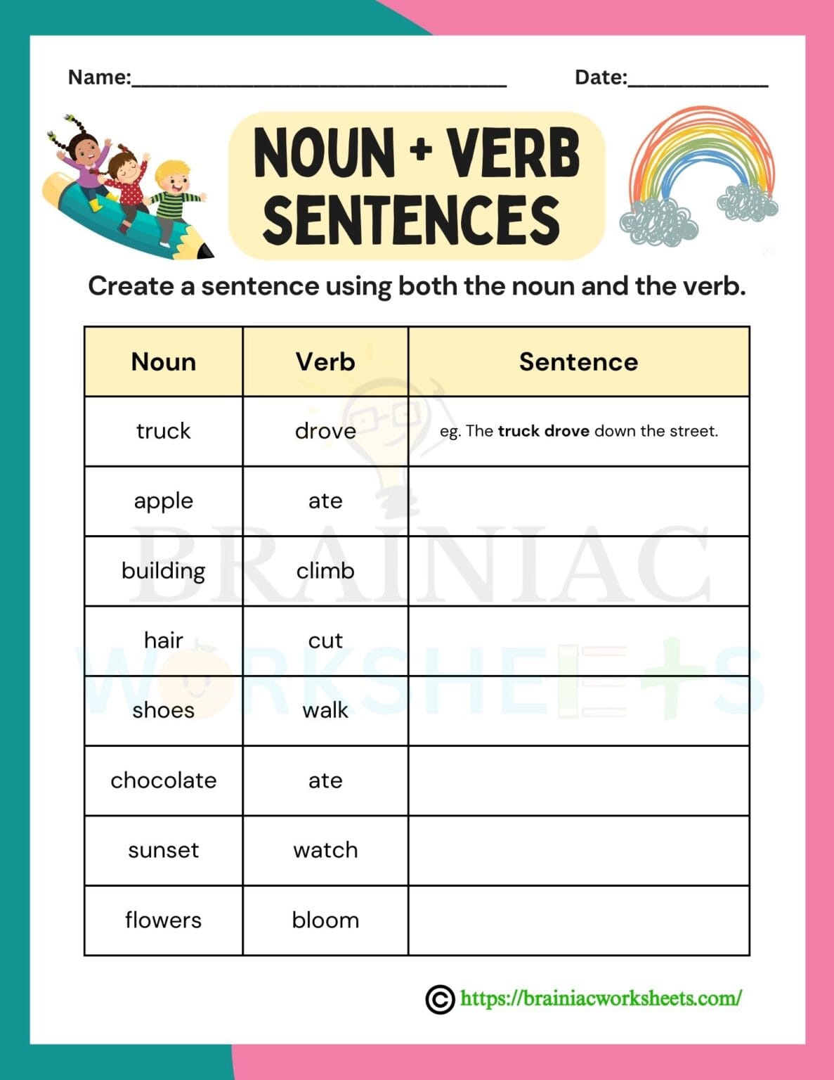 Make Sentences With Nouns And Verbs English Worksheet For Class 3 ...