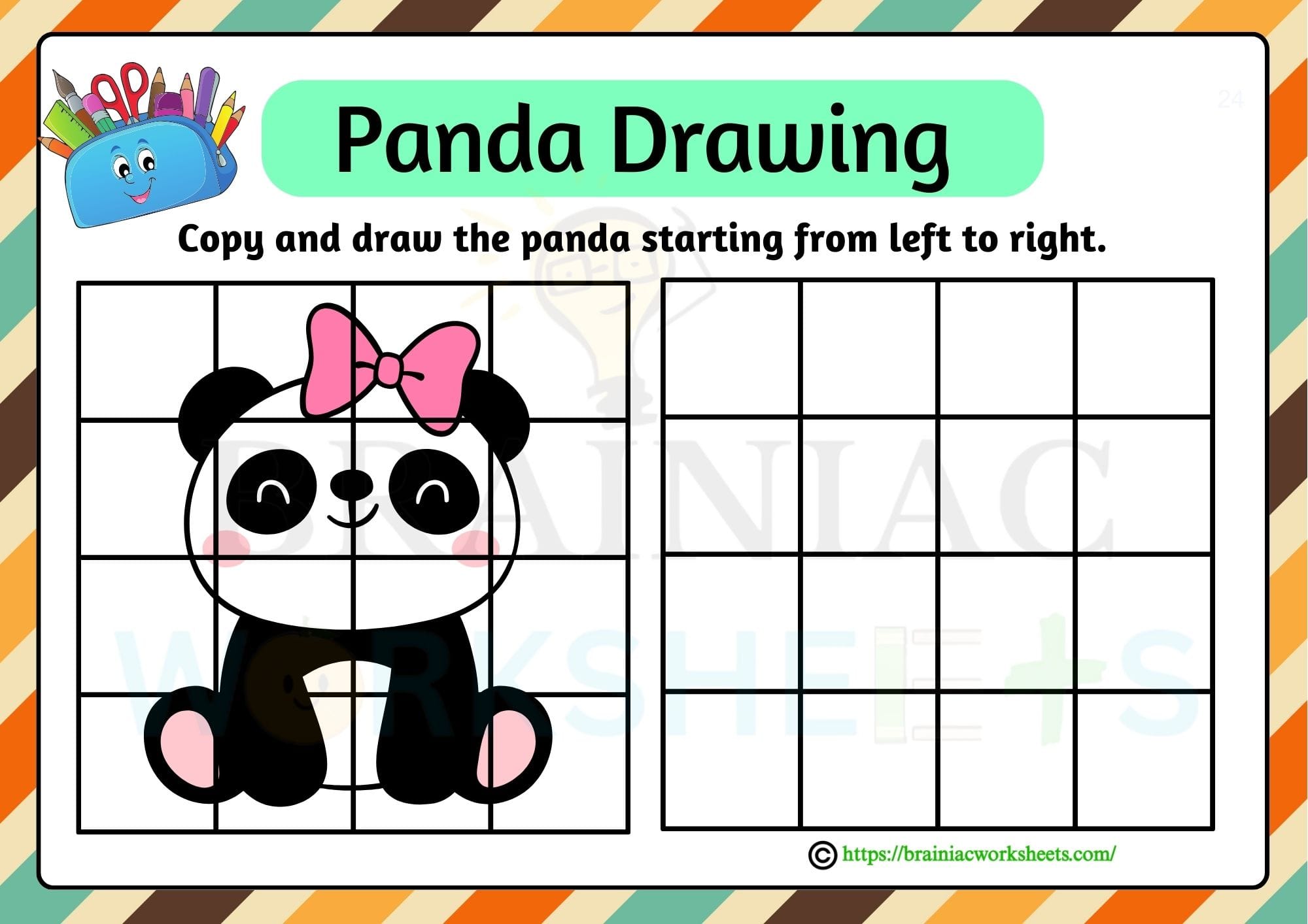 Panda Grid Drawing Worksheet For Class 1 - Brainiac Worksheets