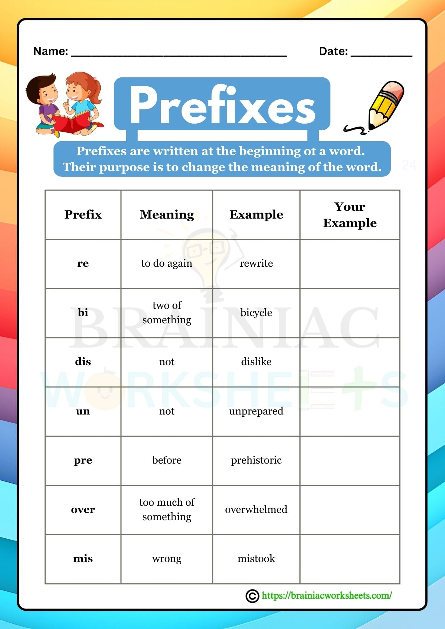 Simple Prefixes English Worksheet For Class 2 - Brainiac Worksheets