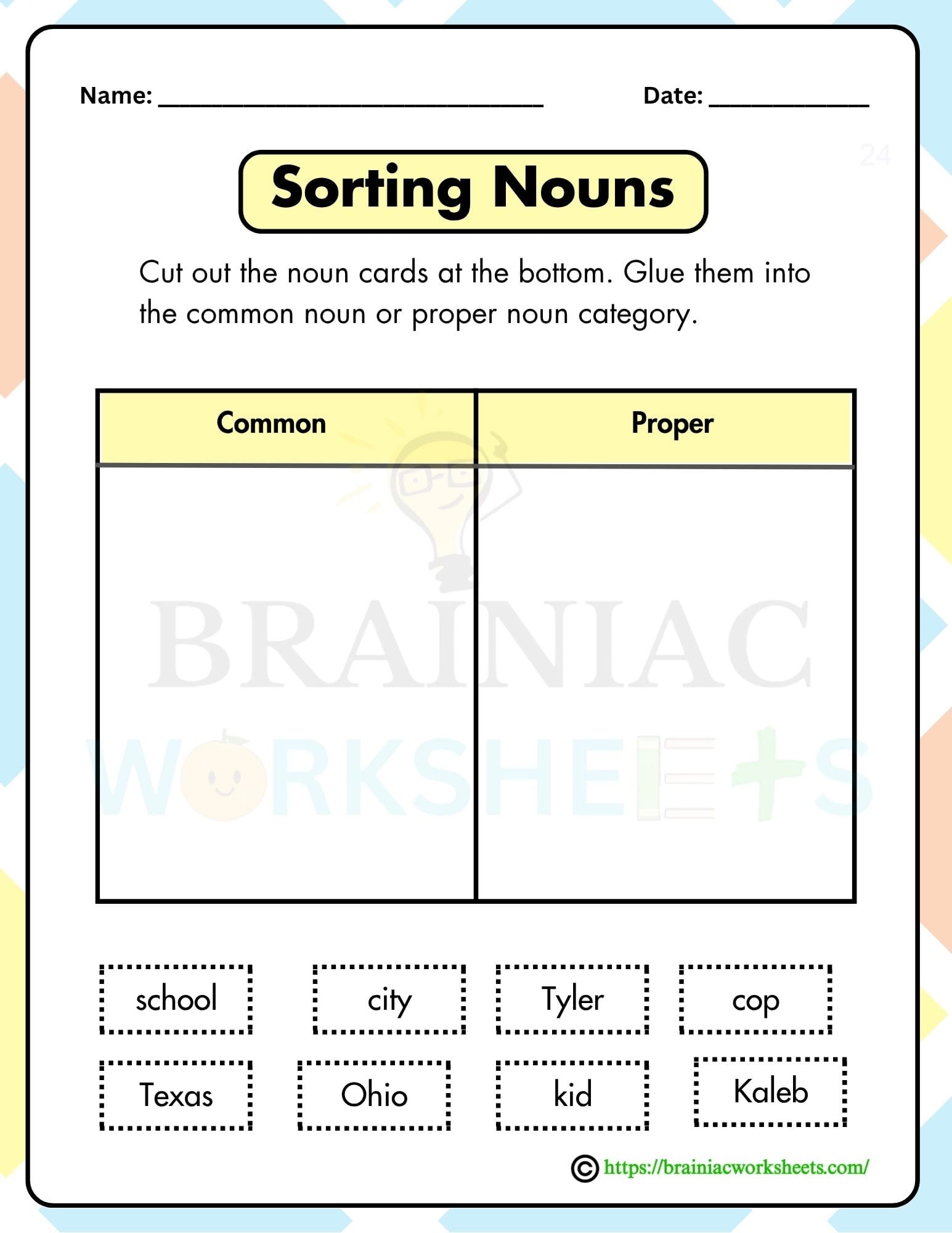 Sorting Nouns English Worksheet For Class 1 - Brainiac Worksheets