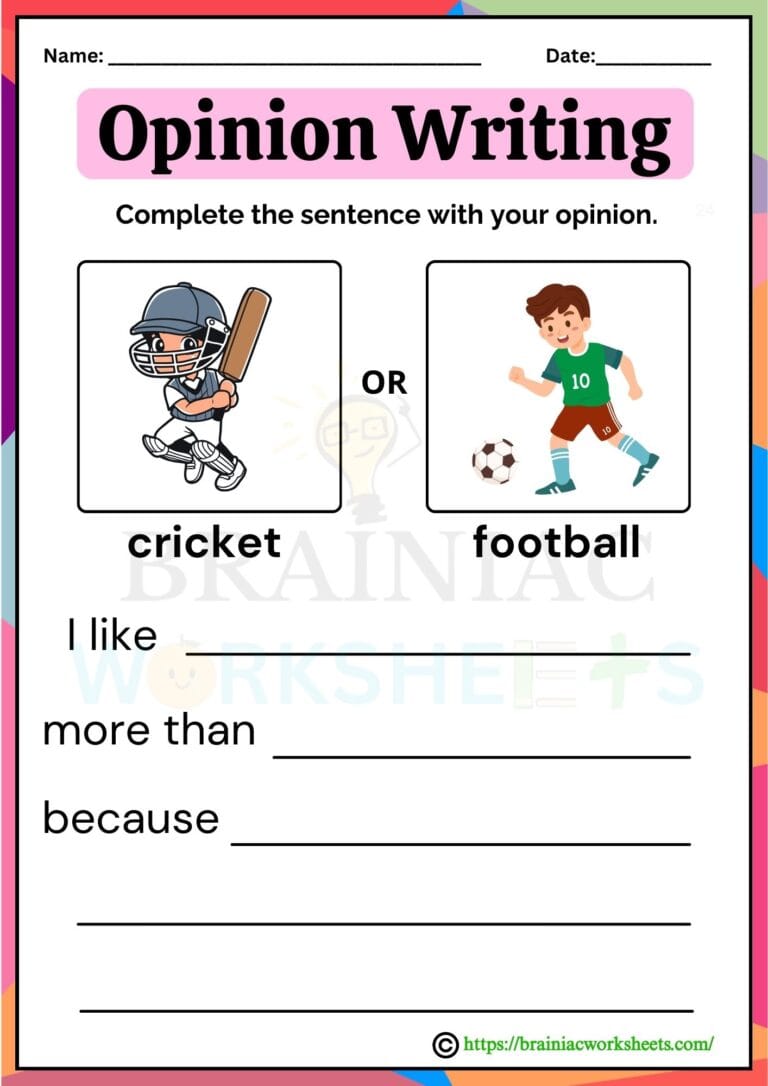 Sports Opinion Writing English Worksheet For Class 1 - Brainiac Worksheets