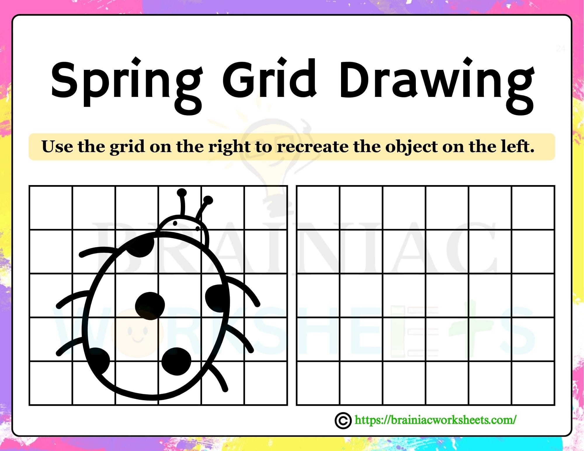 Spring Lady Bug Grid Drawing Worksheet For Class 1 - Brainiac Worksheets