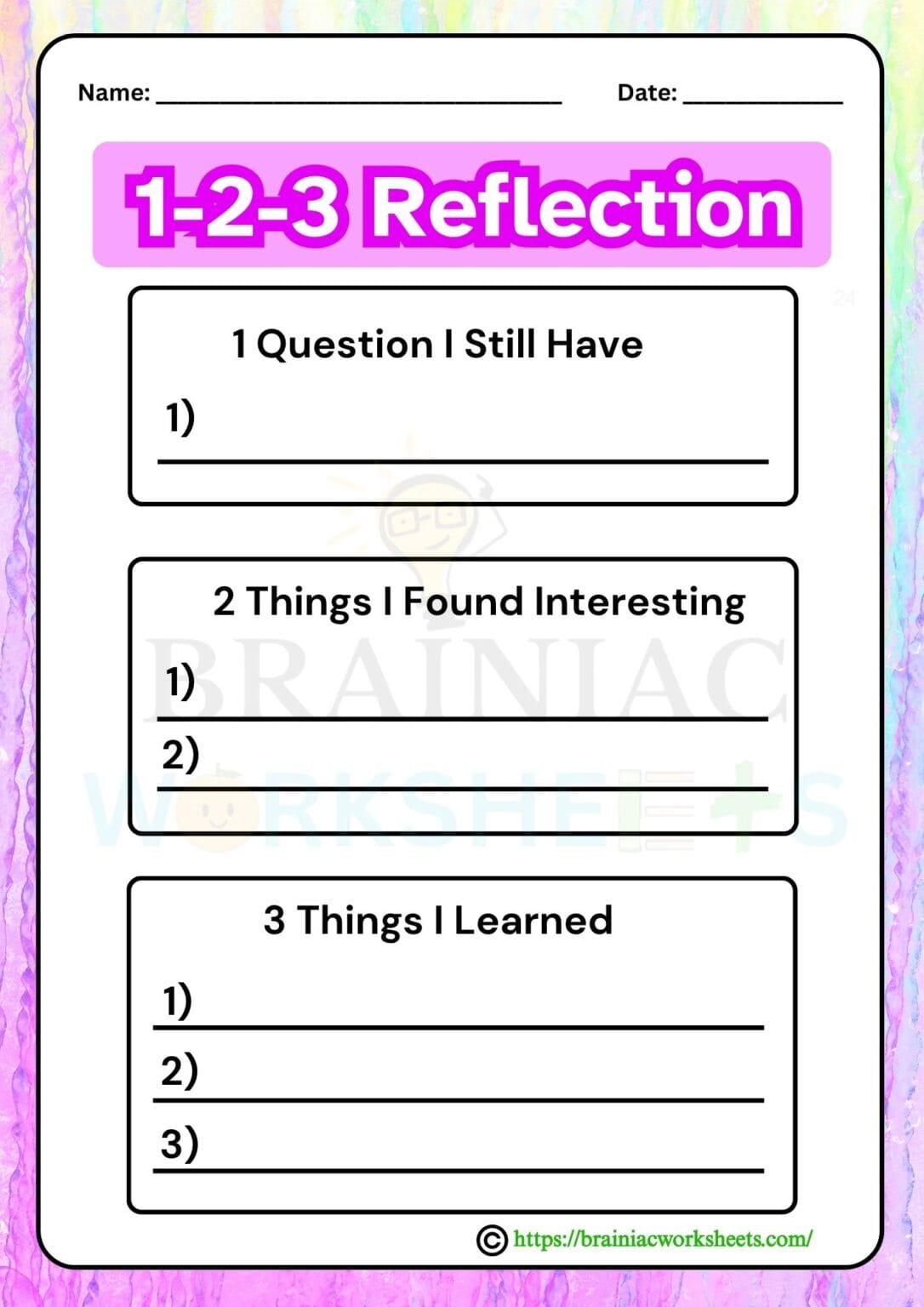 3-2-1 Reflection Self Test English Worksheet For Class 2 - Brainiac ...