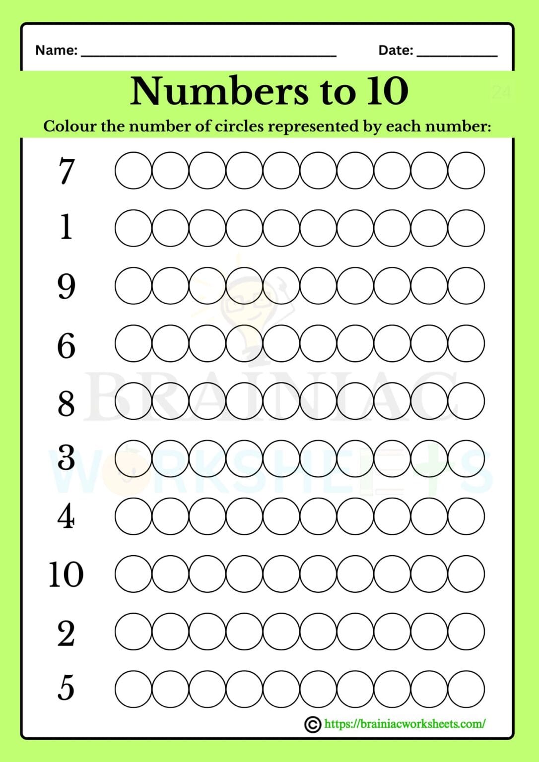 Counting And Coloring 1 to 10 Lkg Maths Worksheet - Brainiac Worksheets