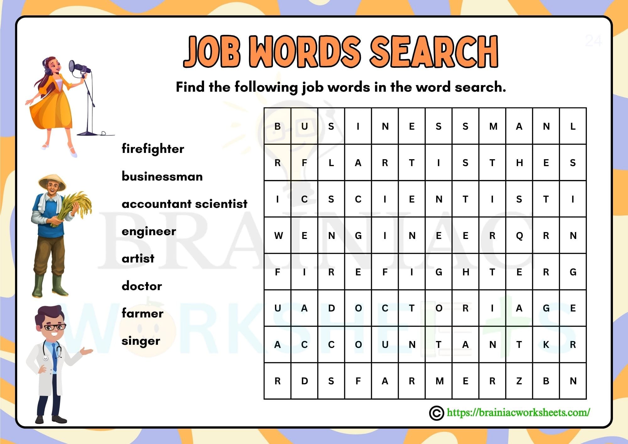 Job Word Search English Worksheet For Class 1 - Brainiac Worksheets