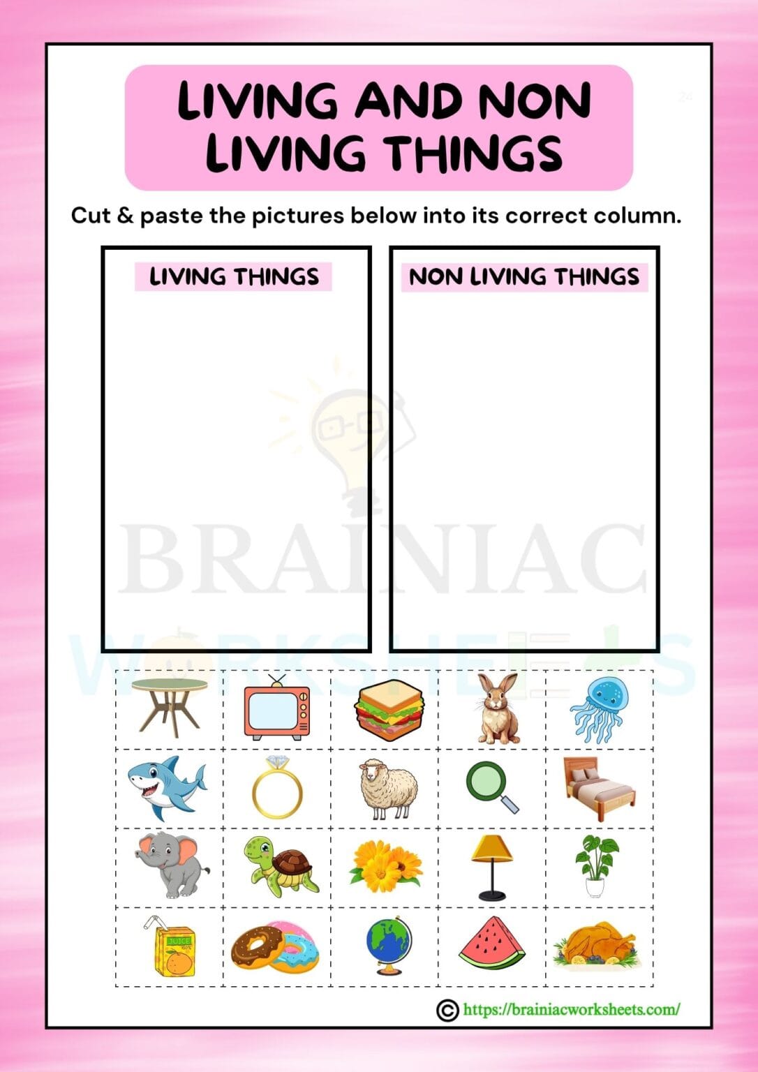 Living and Non-living Things Sorting Science Worksheet For Class 1 ...