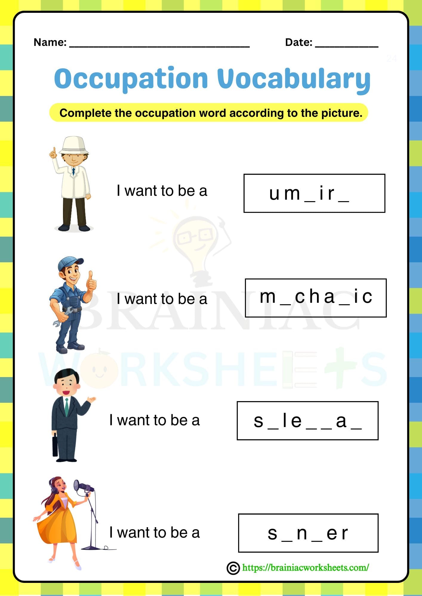 Occupation Vocabulary 2 English Worksheet For Class 1 - Brainiac Worksheets