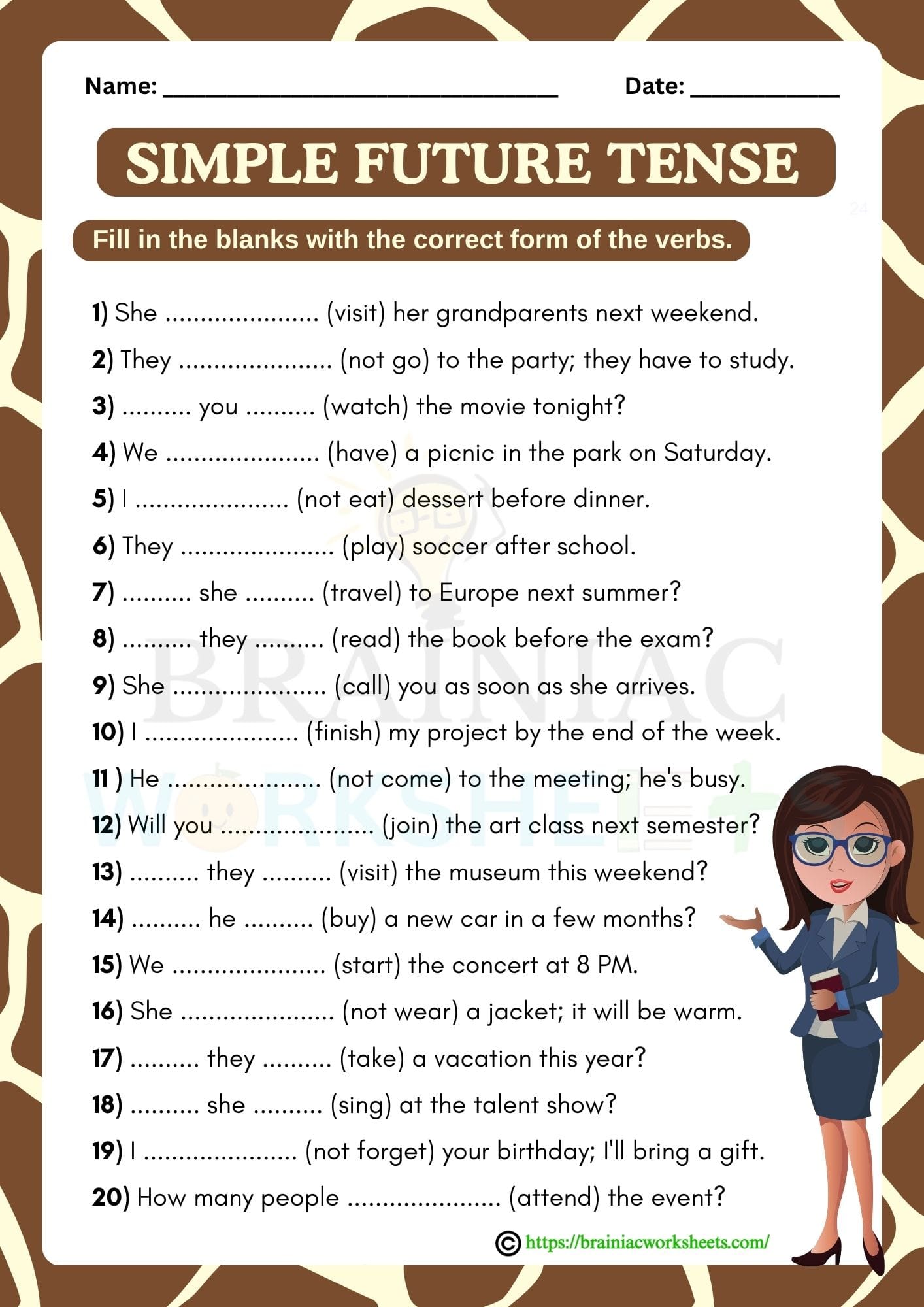 Simple Future Tense English Worksheet For Class 4 - Brainiac Worksheets