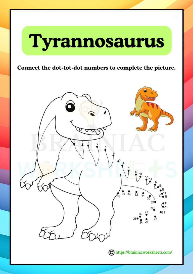 Tyrannosaurus Dinosaurs Dot to Dot Numbers Coloring Page Drawing ...