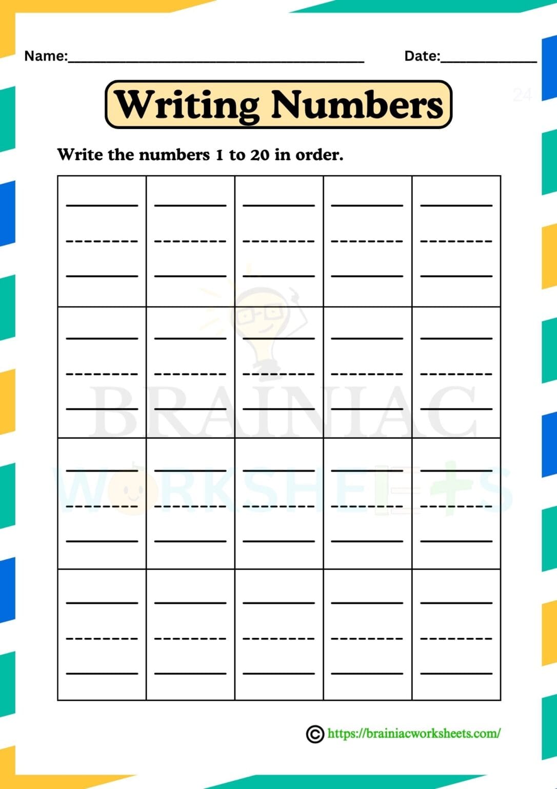 Writing Numbers 1-20 Lkg Maths Worksheet - Brainiac Worksheets