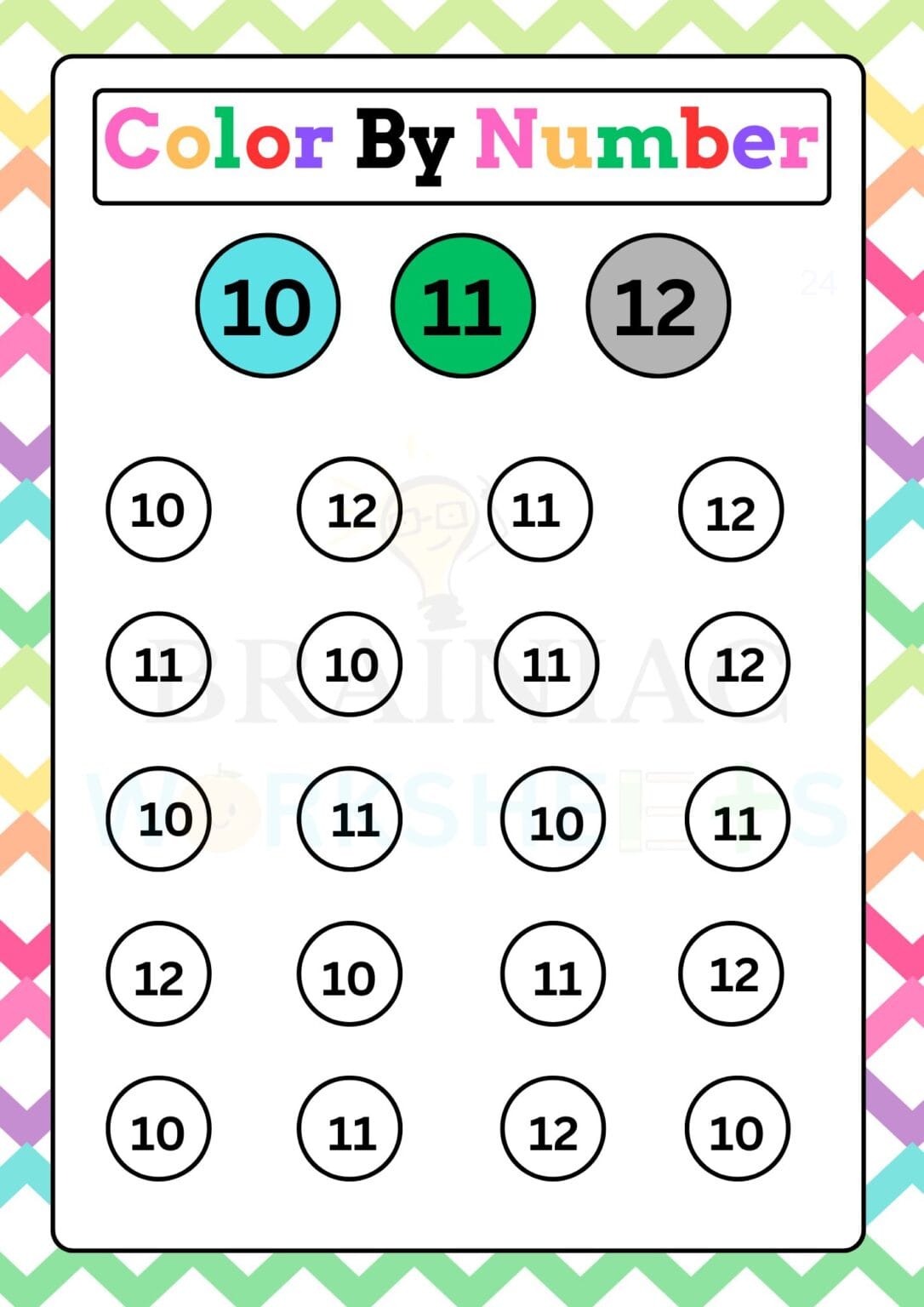 Color By Number 10 11 12 Lkg Maths Worksheet - Brainiac Worksheets