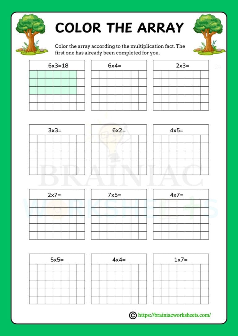 Color the Array 1 Multiplication Maths Worksheet For Class 3 - Brainiac ...
