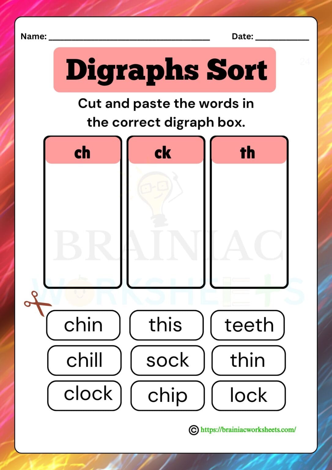 Digraphs Sort Ch Ck Th Cut & Paste English Worksheet For Class 1 ...