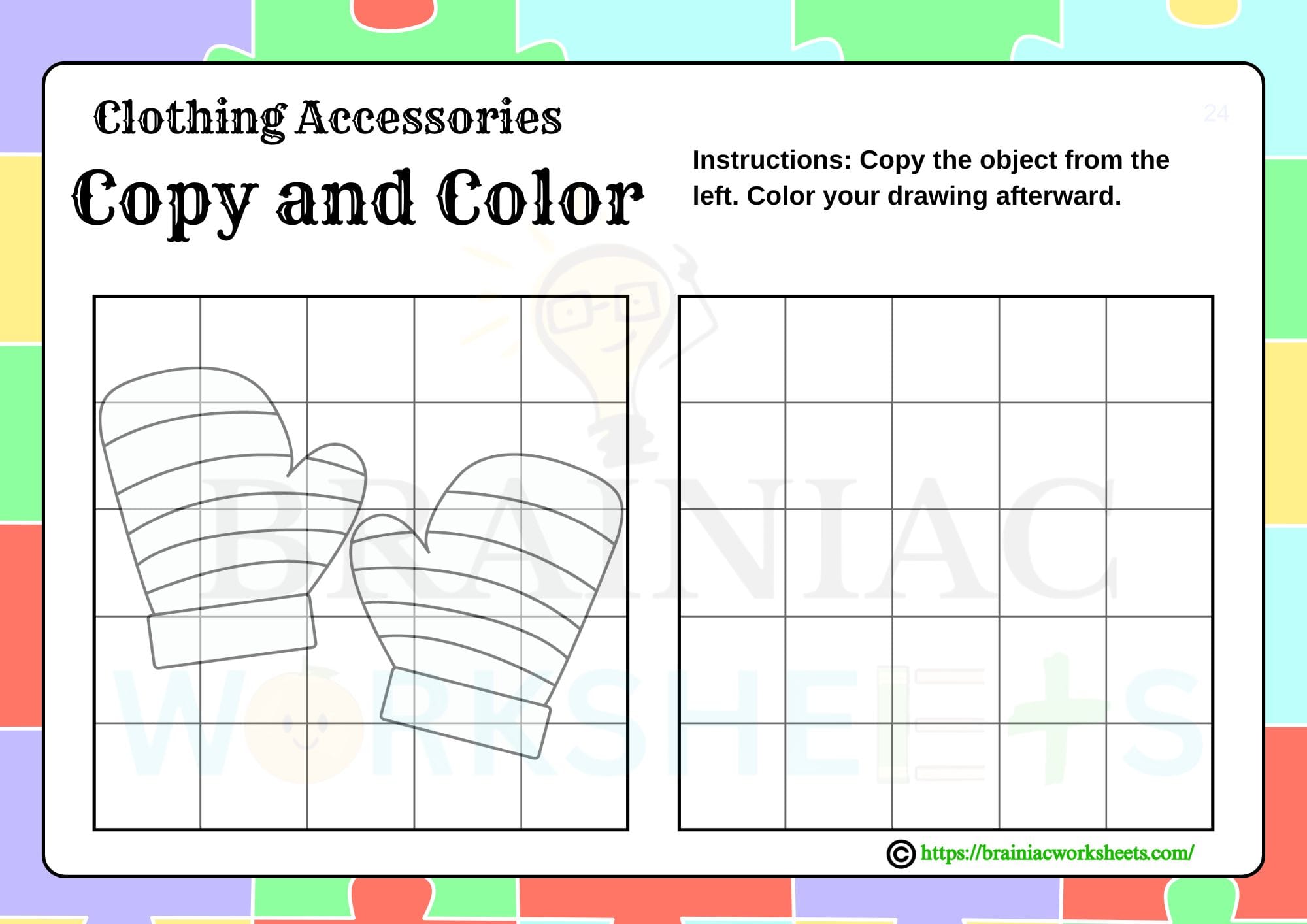 Gloves Grid Drawing Worksheet For Class 1 - Brainiac Worksheets