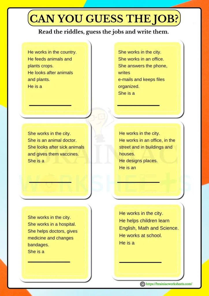 Occupation Riddles English Worksheet For Class 2 - Brainiac Worksheets
