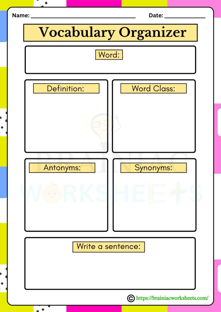 Vocabulary Organizer English Worksheet For Class 2 - Brainiac Worksheets