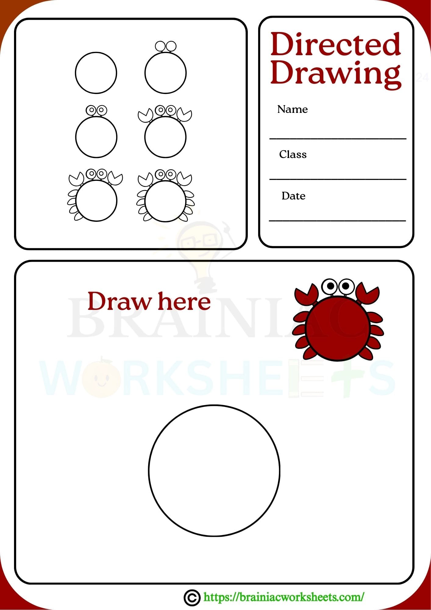 Crab Circle Directed Drawing Worksheet For Class 1 - Brainiac Worksheets