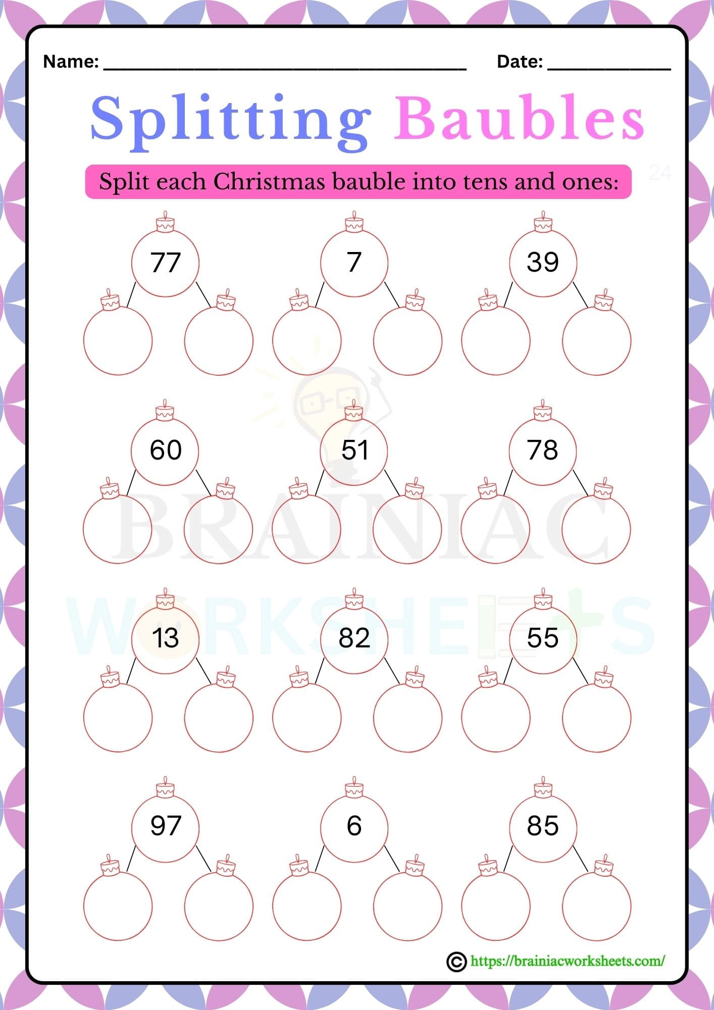Splitting Baubles Place Value Tens & Ones Maths Worksheet For Class 1 ...