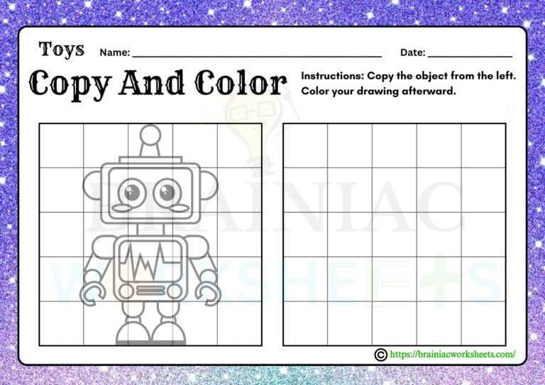 Toy Robot Grid Drawing Worksheet For Class 1 - Brainiac Worksheets