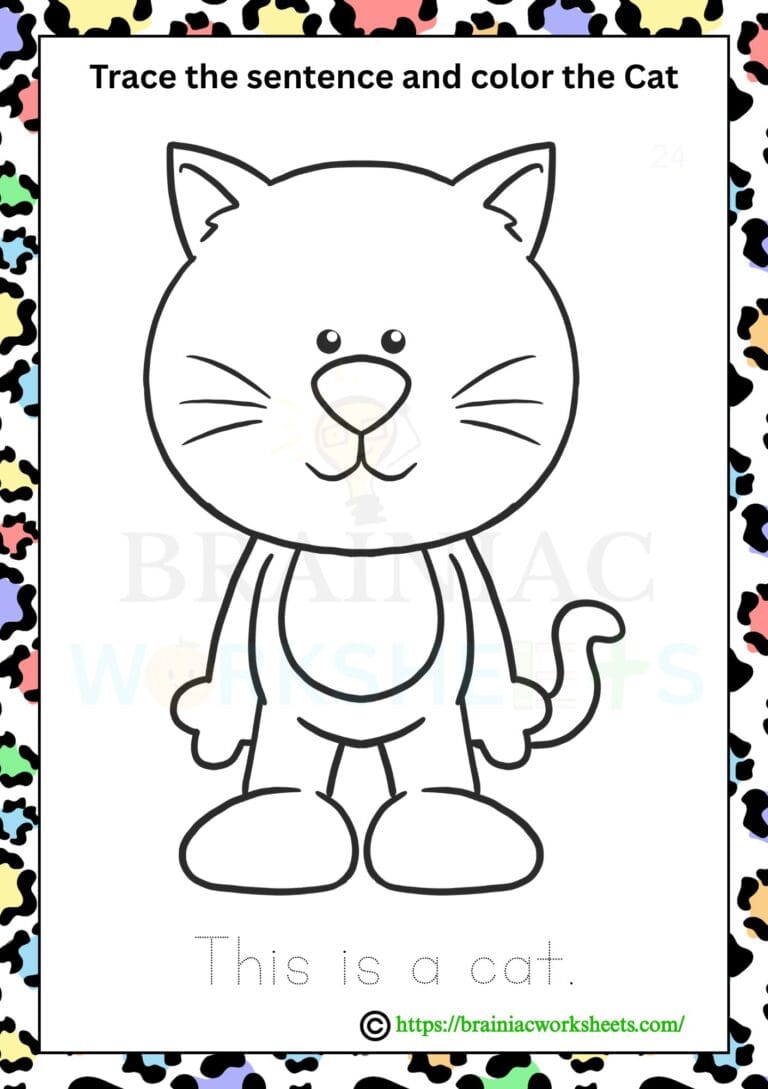 Cat Coloring And Tracing Ukg English Worksheet - Brainiac Worksheets