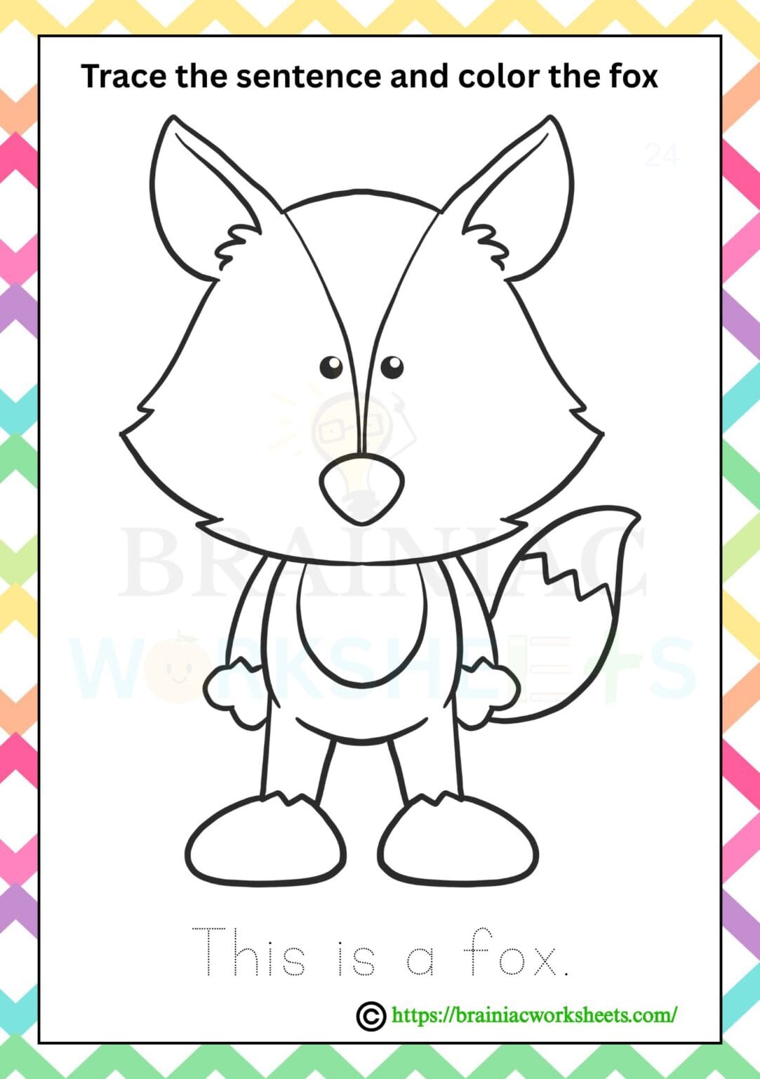 Fox Coloring And Tracing Ukg English Worksheet - Brainiac Worksheets