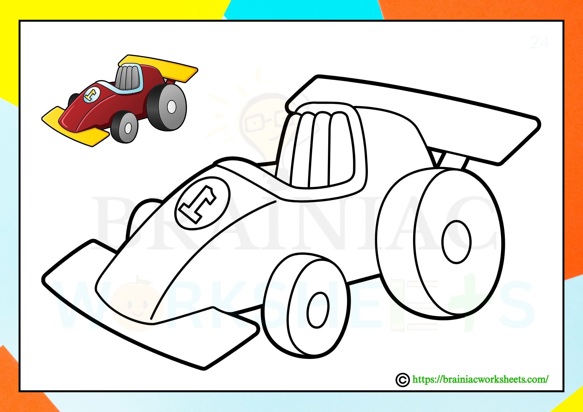 Race Car Coloring Page Drawing Worksheet For Class 1 - Brainiac Worksheets
