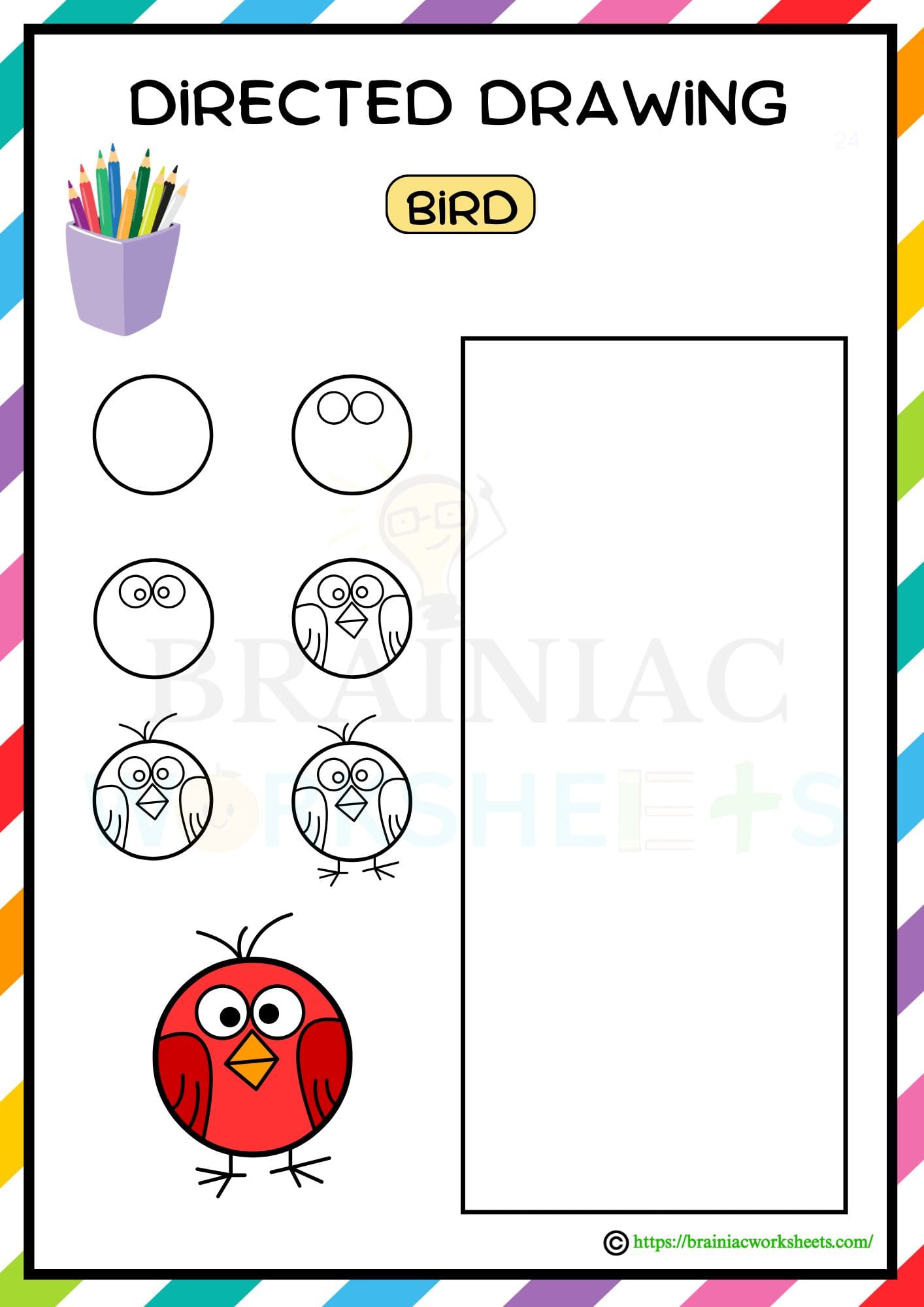Bird Directed Drawing Ukg Drawing Worksheet - Brainiac Worksheets