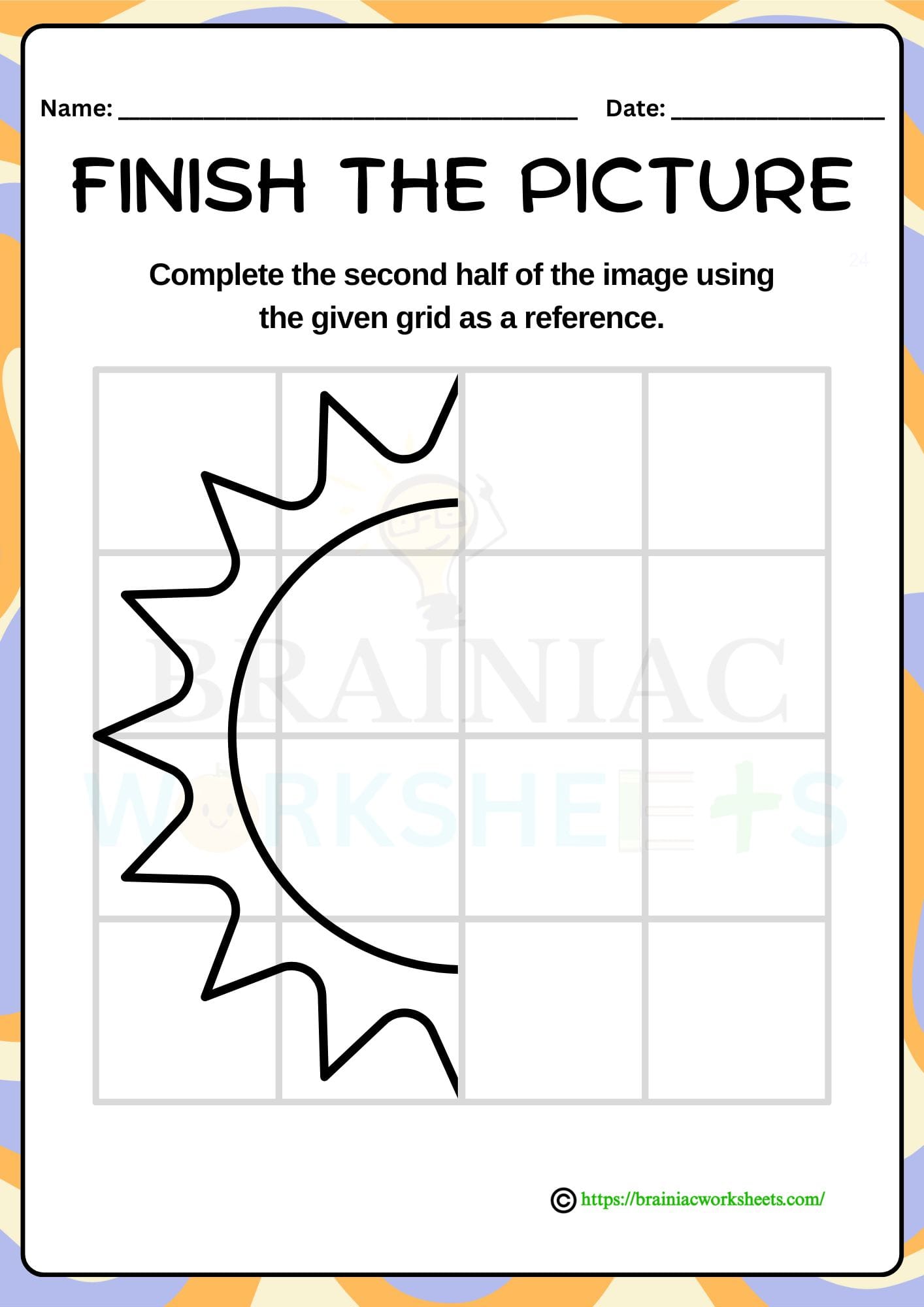 Finish the Picture Sun Symmetry Ukg Drawing Worksheet - Brainiac Worksheets