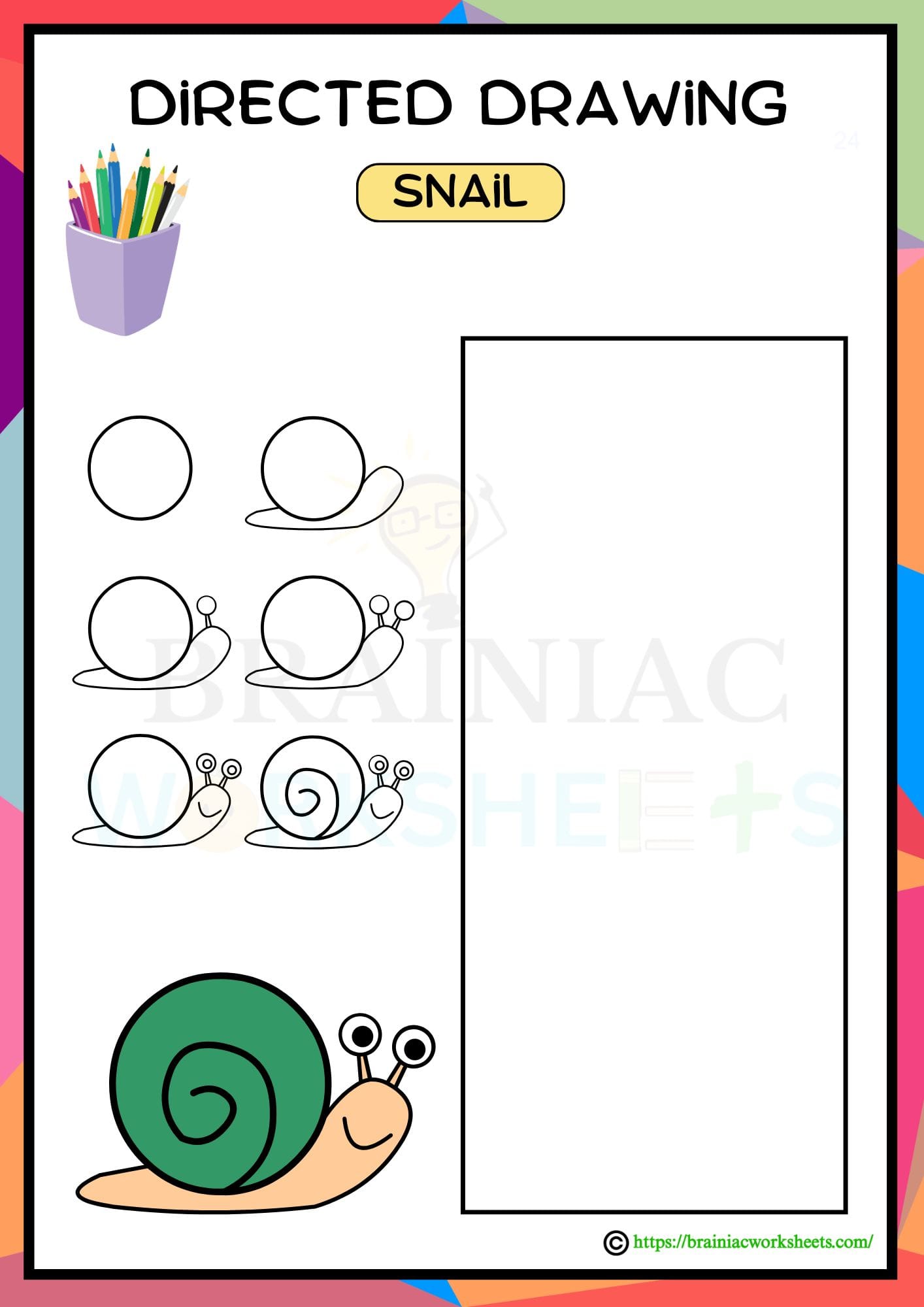 Snail Directed Drawing Ukg Drawing Worksheet - Brainiac Worksheets