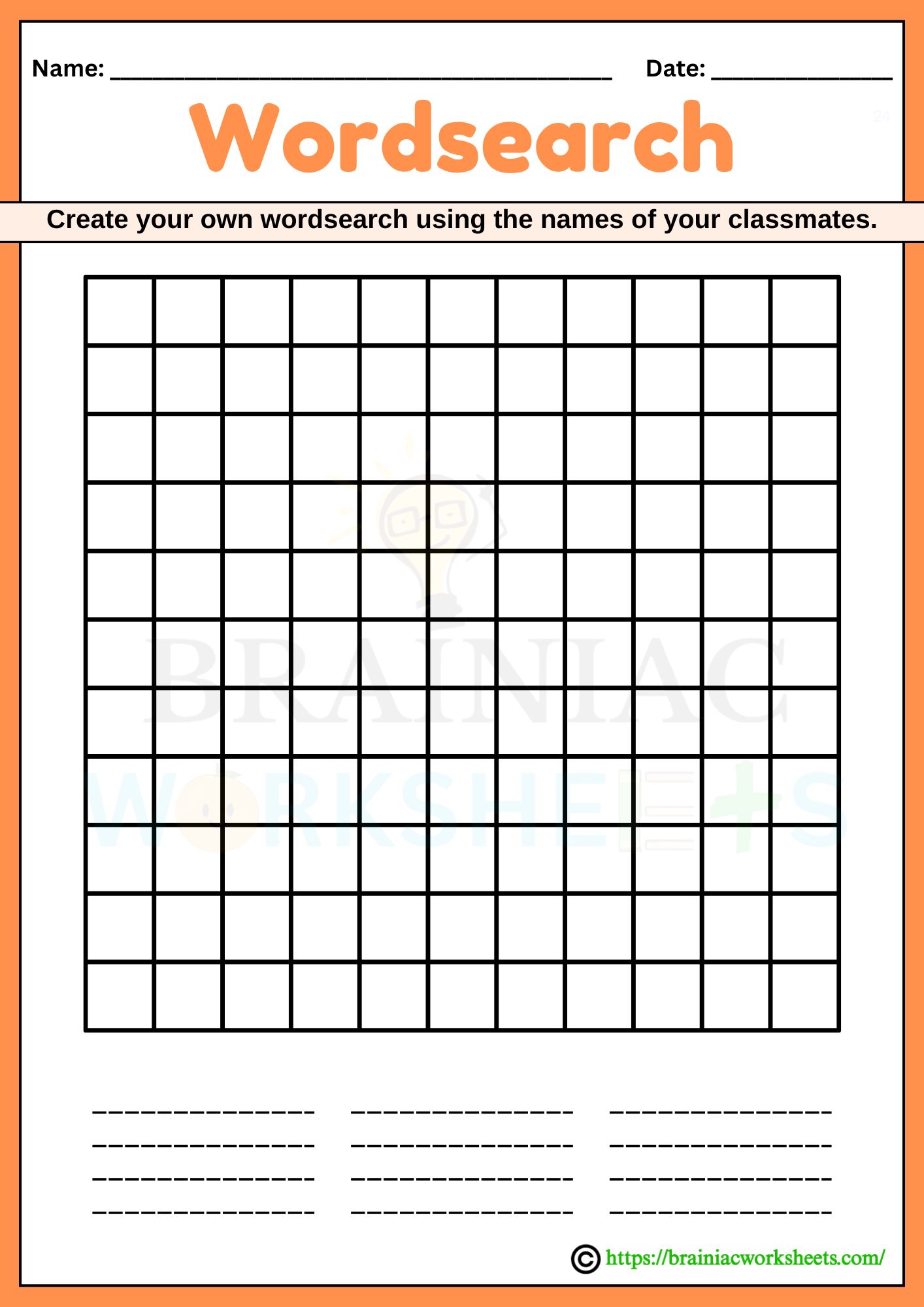 Wordsearch Builder English Worksheet For Class 4 - Brainiac Worksheets